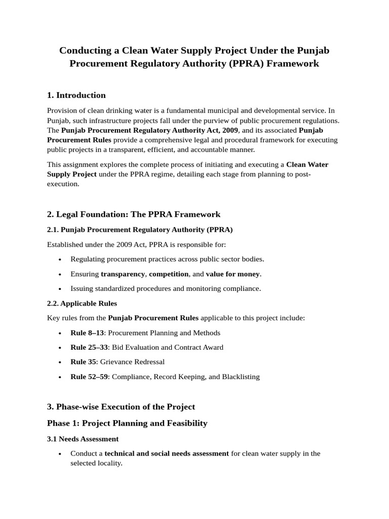 Clean Water Supply Project Guide PPRA | PDF | Regulatory Compliance ...