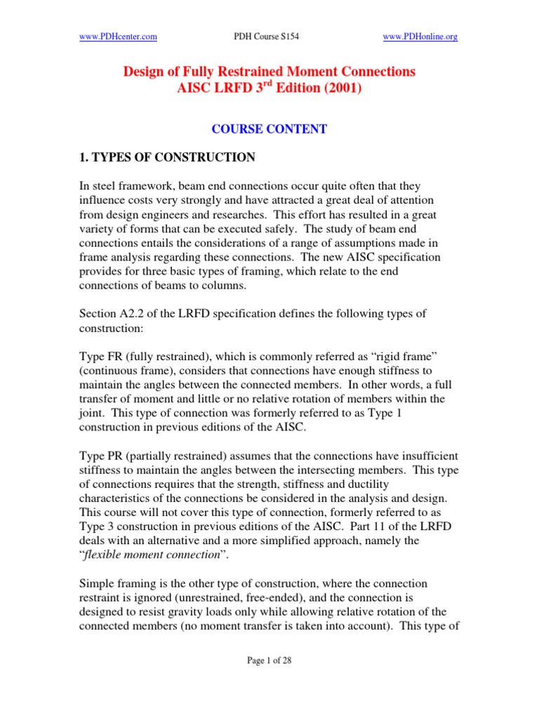 Design of Fully Restrained Moment Connections AISC | PDF