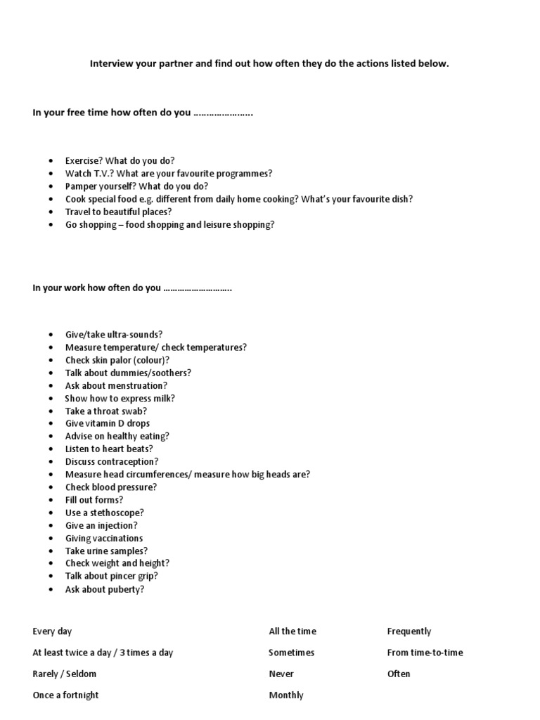Partner Activity Frequency Questionnaire | PDF
