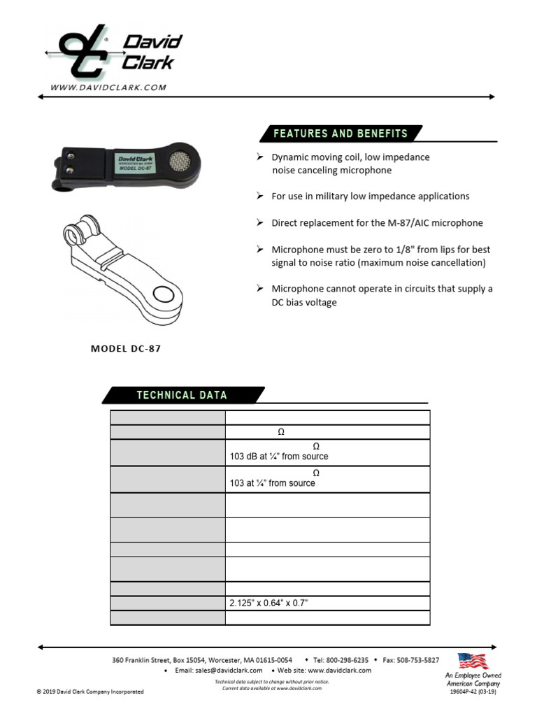 DC-87 Dynamic Microphone Specs | PDF | Microphone | Electrical Components