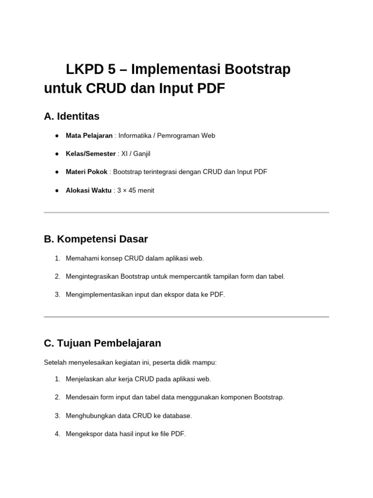 LKPD 5 - Implementasi Bootstrap Untuk CRUD Dan Input PDF | PDF