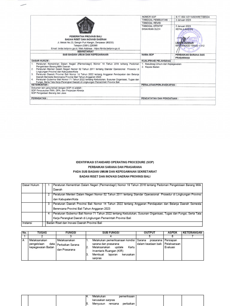 Sop Perbaikan Sarana Prasarana | PDF