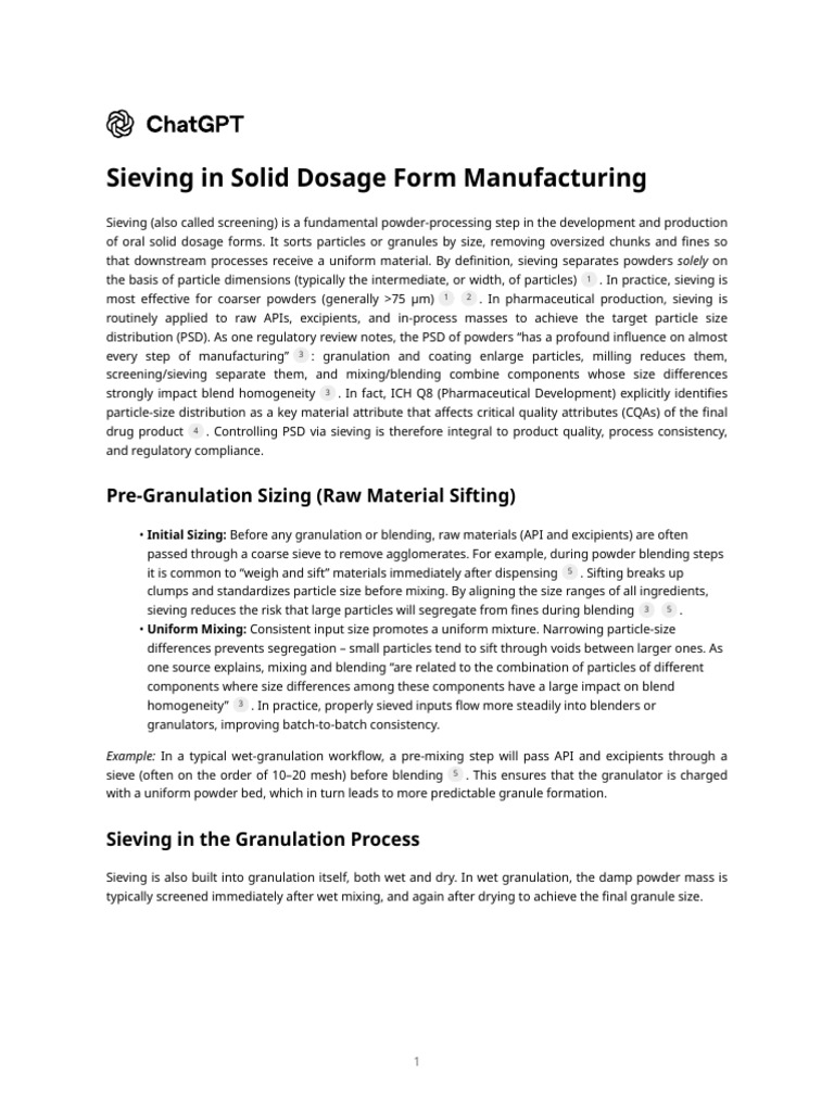 Sieving Techniques in Pharmacy Manufacturing | PDF | Tablet (Pharmacy)