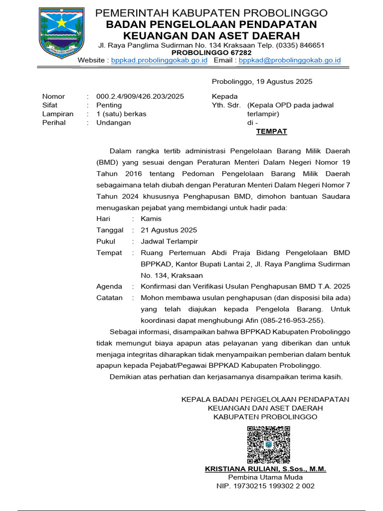 Undangan Verifikasi Penghapusan BMD 2025 | PDF