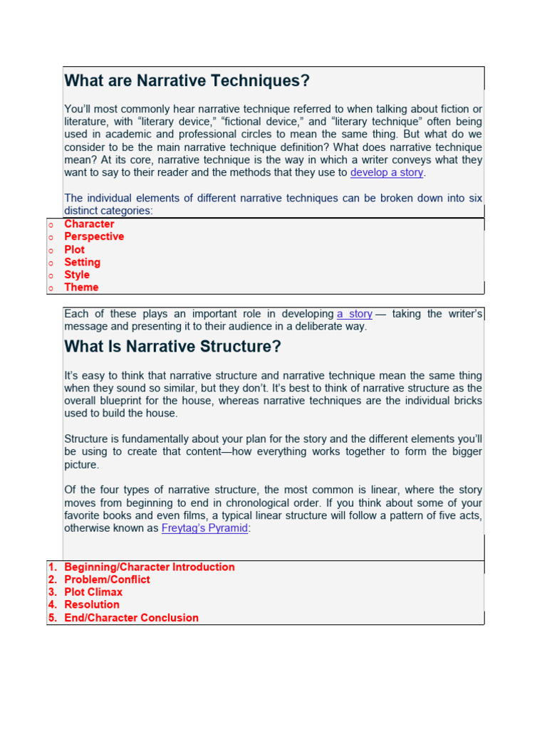 Narrative Writig Techniques | PDF | Narrative | Plot (Narrative)