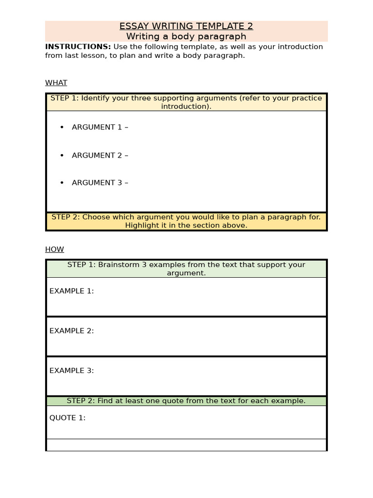 Essay Writing Template 2 - Body Paragraphs | PDF