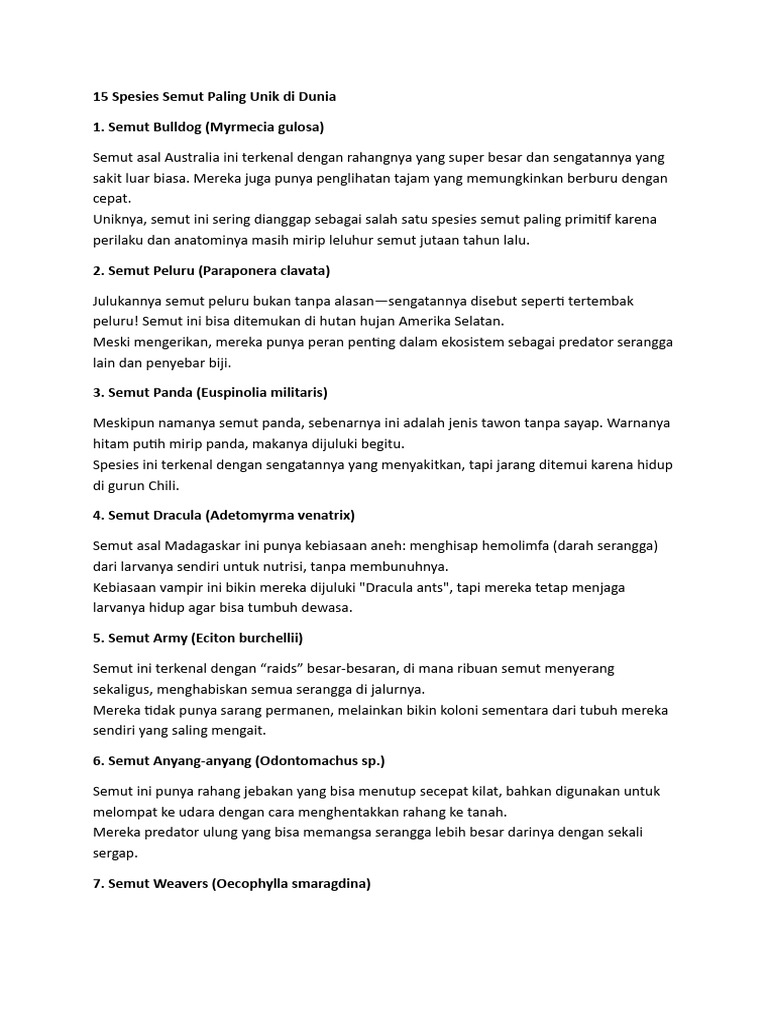Nama-Nama Semut Unik | PDF