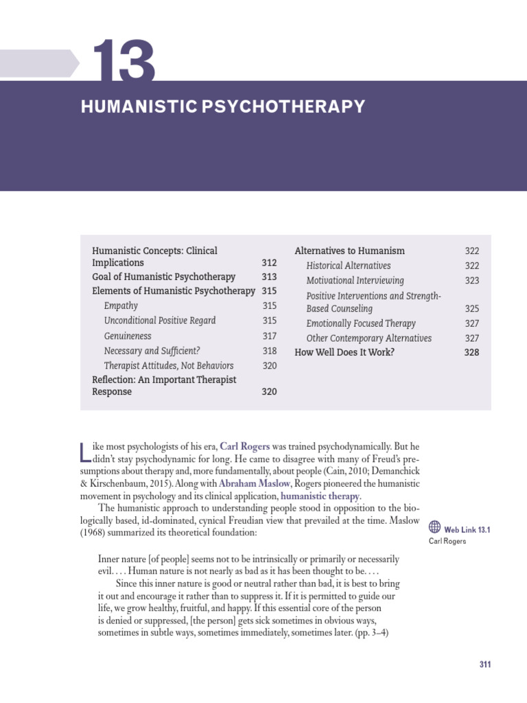 Chapter 13 Humanistic Psychotherapy | PDF | Psychotherapy | Humanistic Psychology