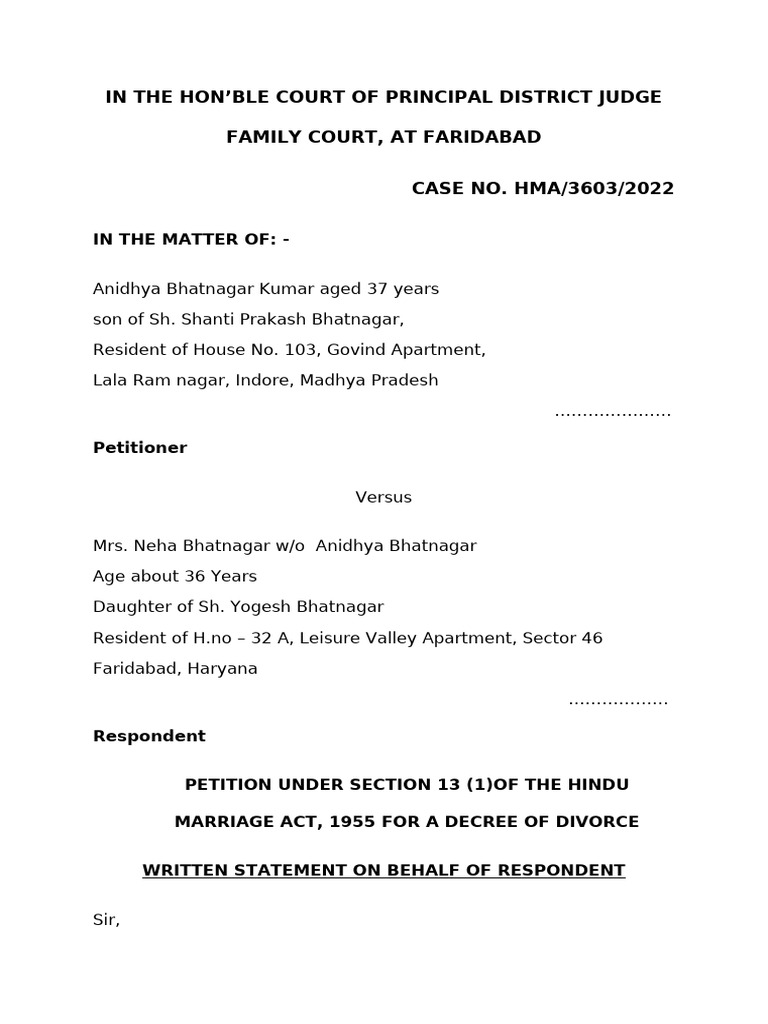 Written Statement - Divorce | PDF | Affidavit | Pregnancy