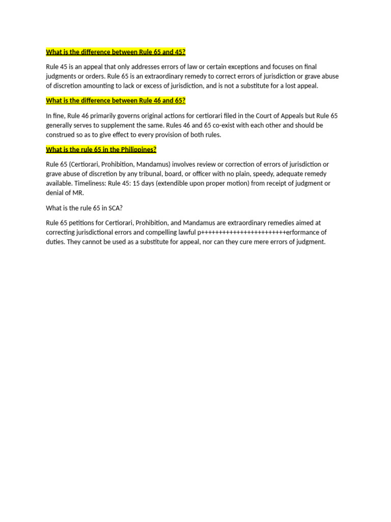 Difference Between Rule 45 and 65 Explained | PDF
