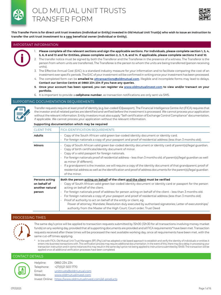 Old Mutual Unit Trust Transfer Form | PDF | Identity Document | Taxes