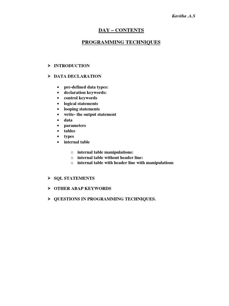 Sap Abap Internal Tables Pdf Control Flow Subroutine