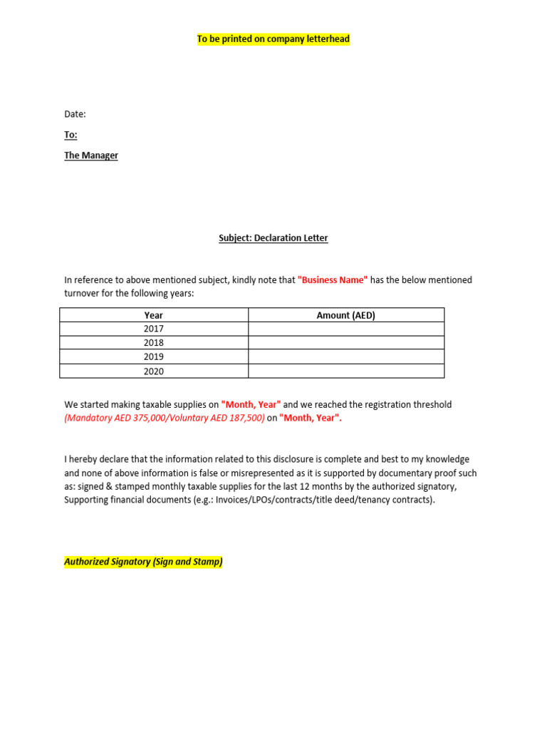 Turnover Declaration Letter | PDF