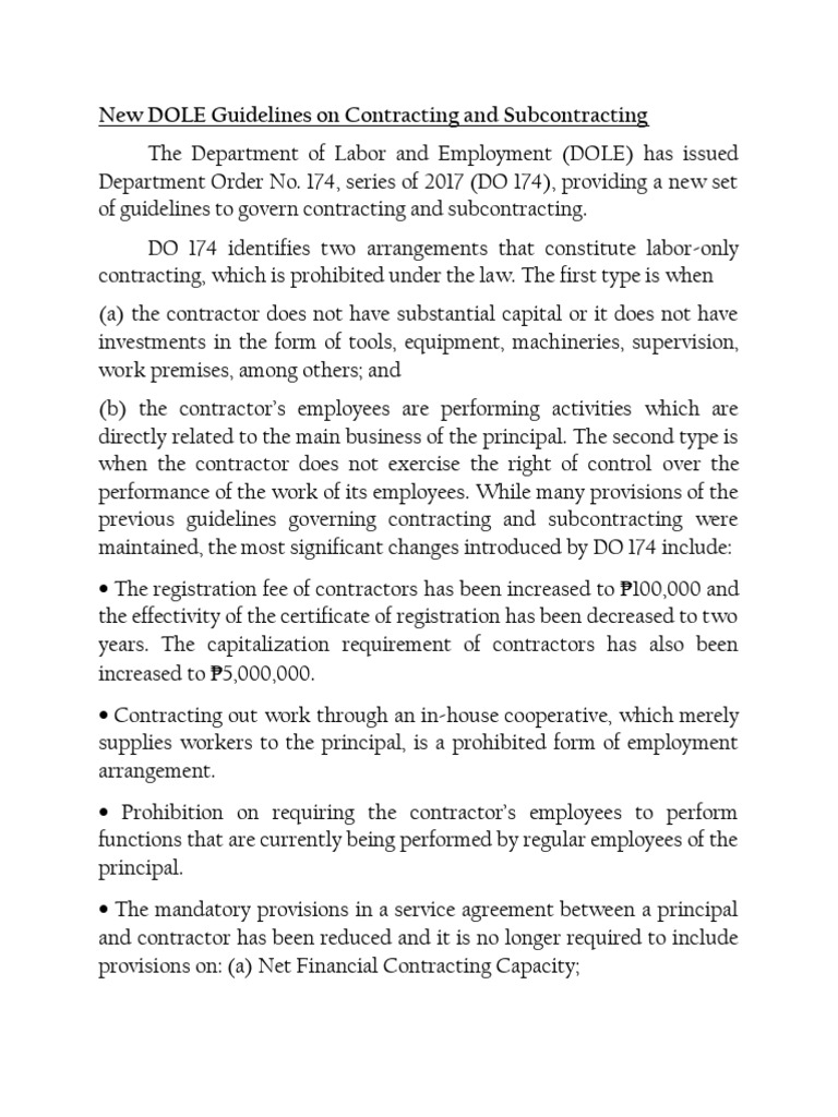 DOLE's New Contracting Guidelines 2023 | PDF | Employment | Private Law