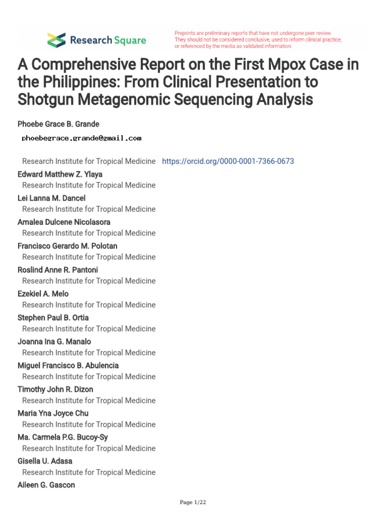 First Mpox Case Report in the Philippines | PDF | Dna Sequencing | Real ...