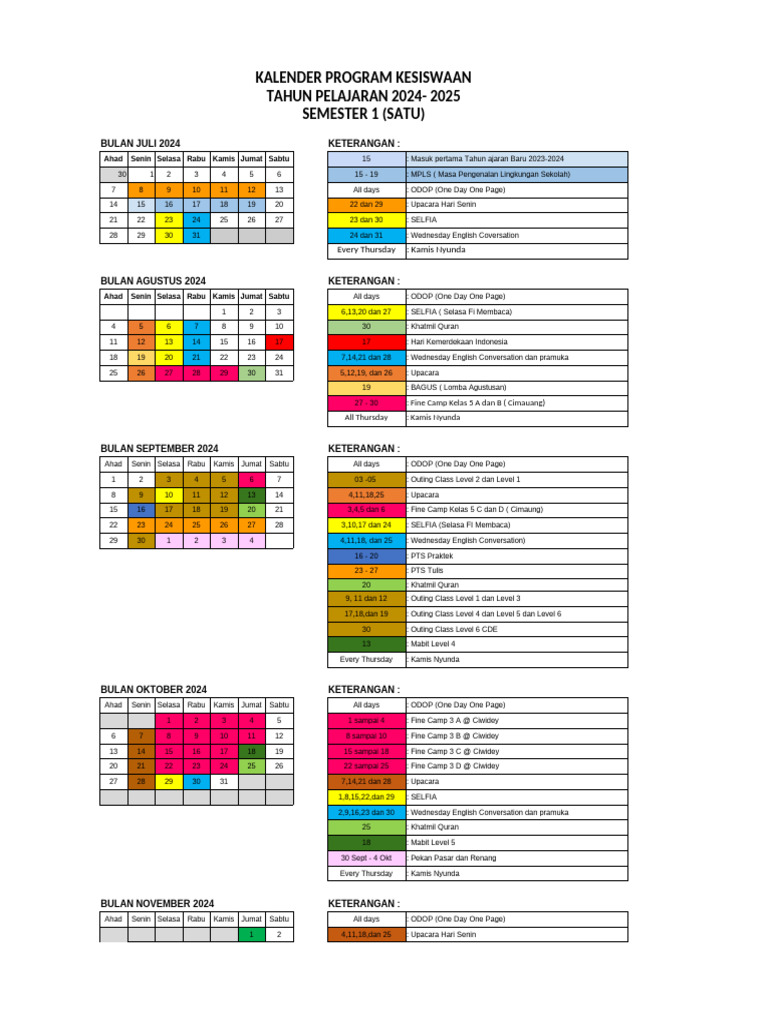Kalender Kesiswaan 2024-2025 | PDF