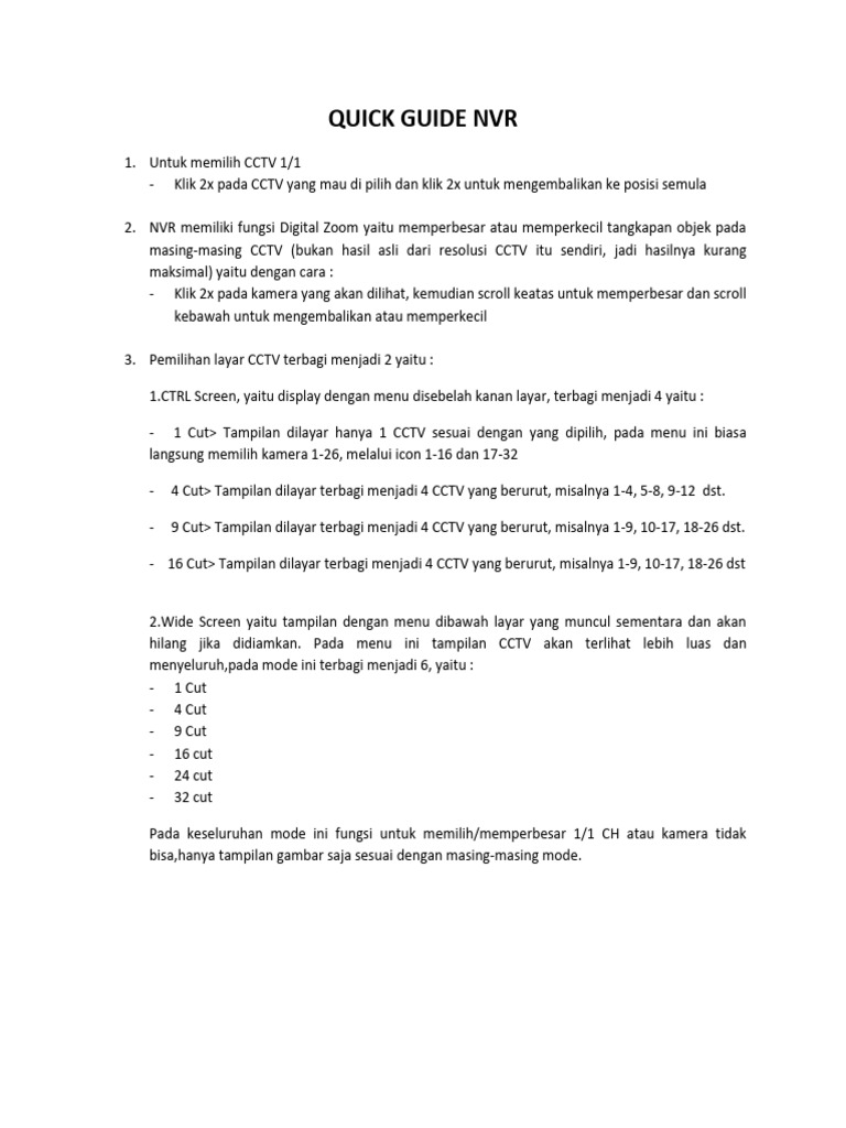 Panduan Cepat Penggunaan NVR dan CCTV | PDF