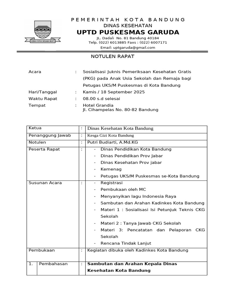 Notulen Rapat CKG Sekolah | PDF