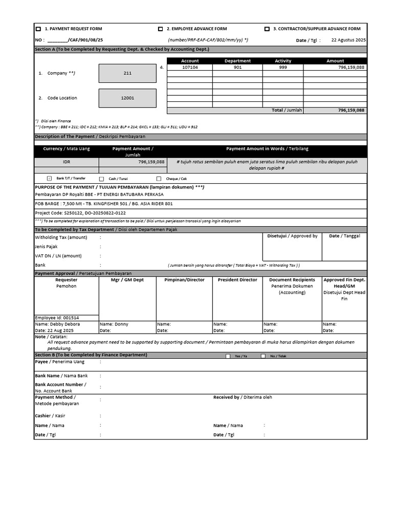 Payment Request Form Template | PDF | Payments | Money