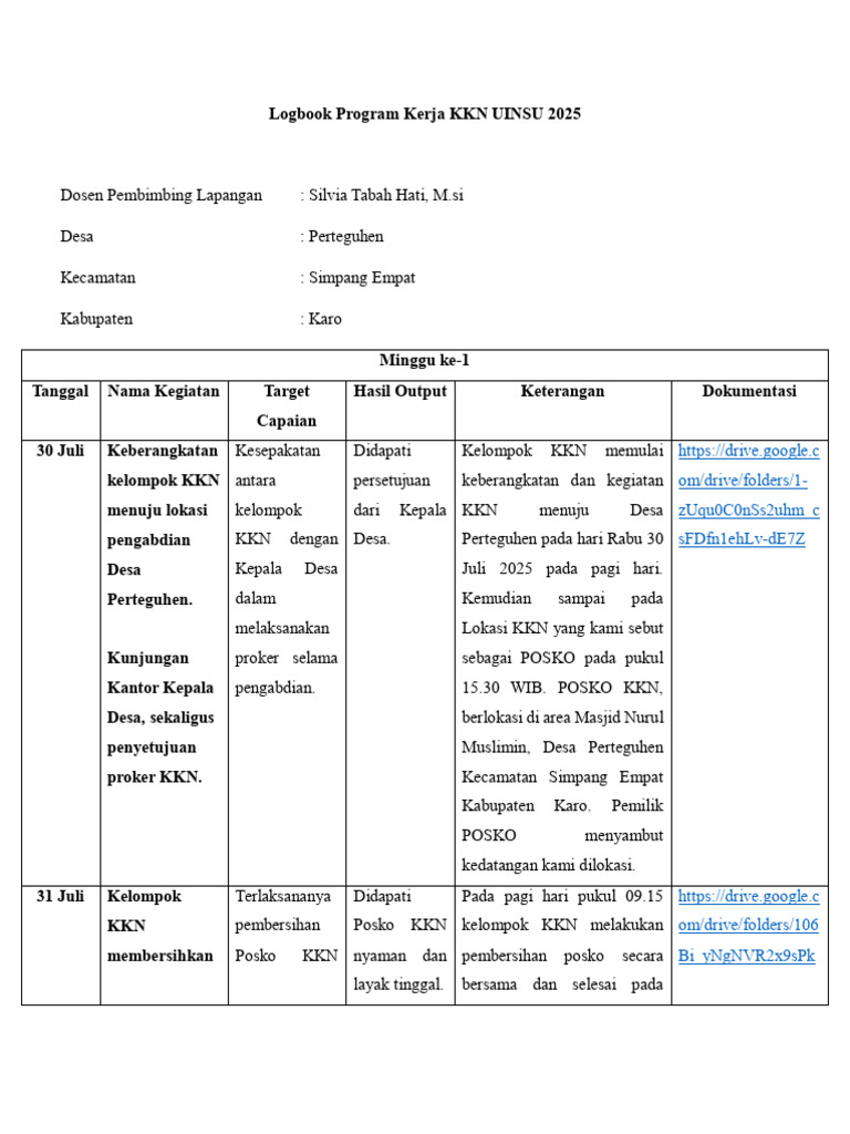 Logbook Program Kerja KKN UINSU 2025 Kelompok Fiks (4) 2 | PDF