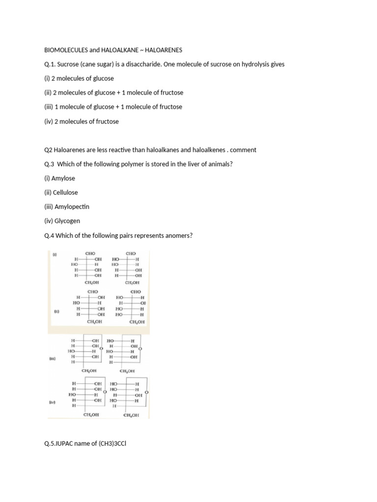 Biomolecules: Sucrose, Haloalkanes, and Proteins | PDF