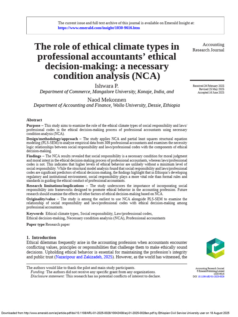 Ethical Climate in Accountants' Decisions | PDF | Morality | Utilitarianism