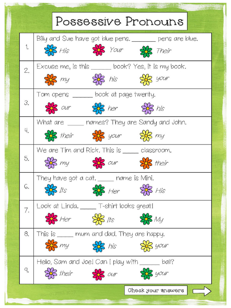 Possessive Pronouns Board & Task Game | PDF