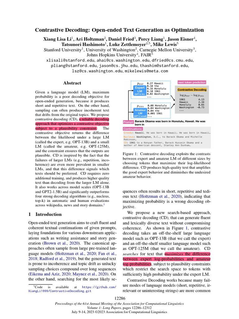 Contrastive Decoding for Text Generation | PDF