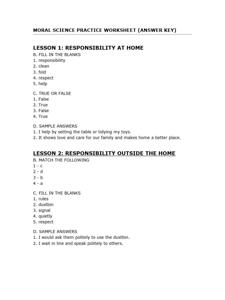 Moral Science Answer Key | PDF
