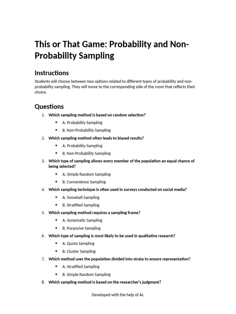 This or That_ Sampling Methods_ Probability vs. Non-Probability | PDF