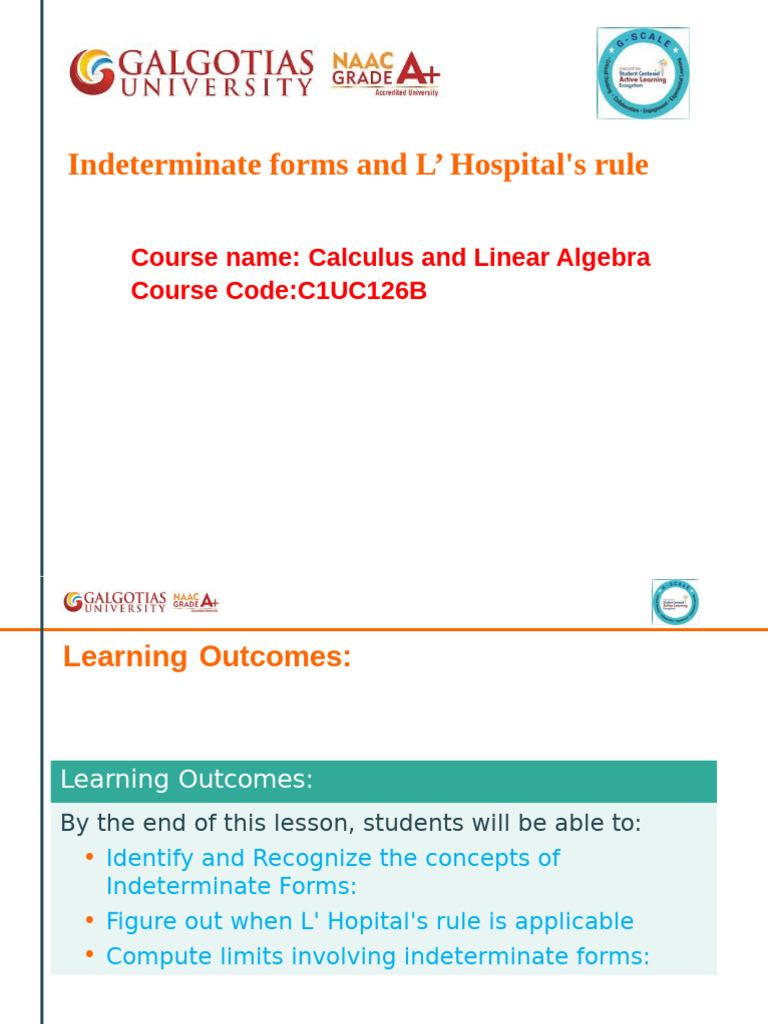 Lecture-2 Indeterminate Forms and L' Hospitals Rule | PDF | Analysis ...