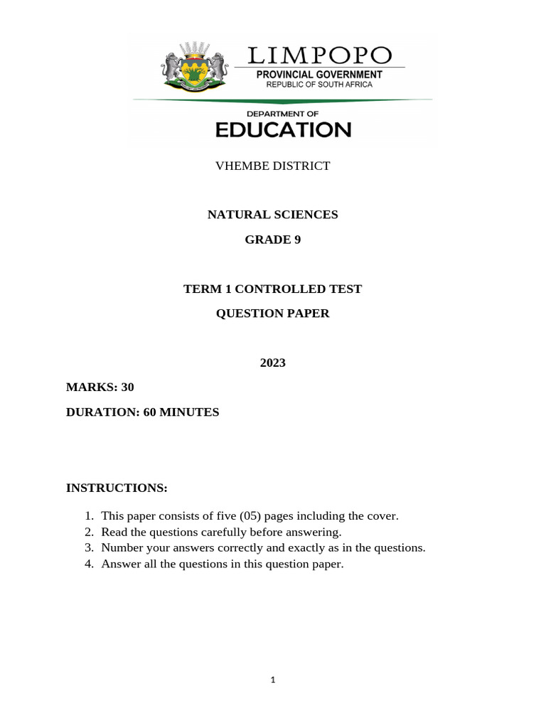 Grade 9 Natural Sciences Test 2023 | PDF | Circulatory System | Digestion