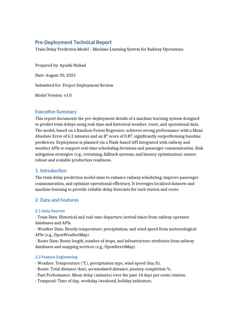 Train Delay Prediction PreDeployment Report | PDF | Machine Learning ...