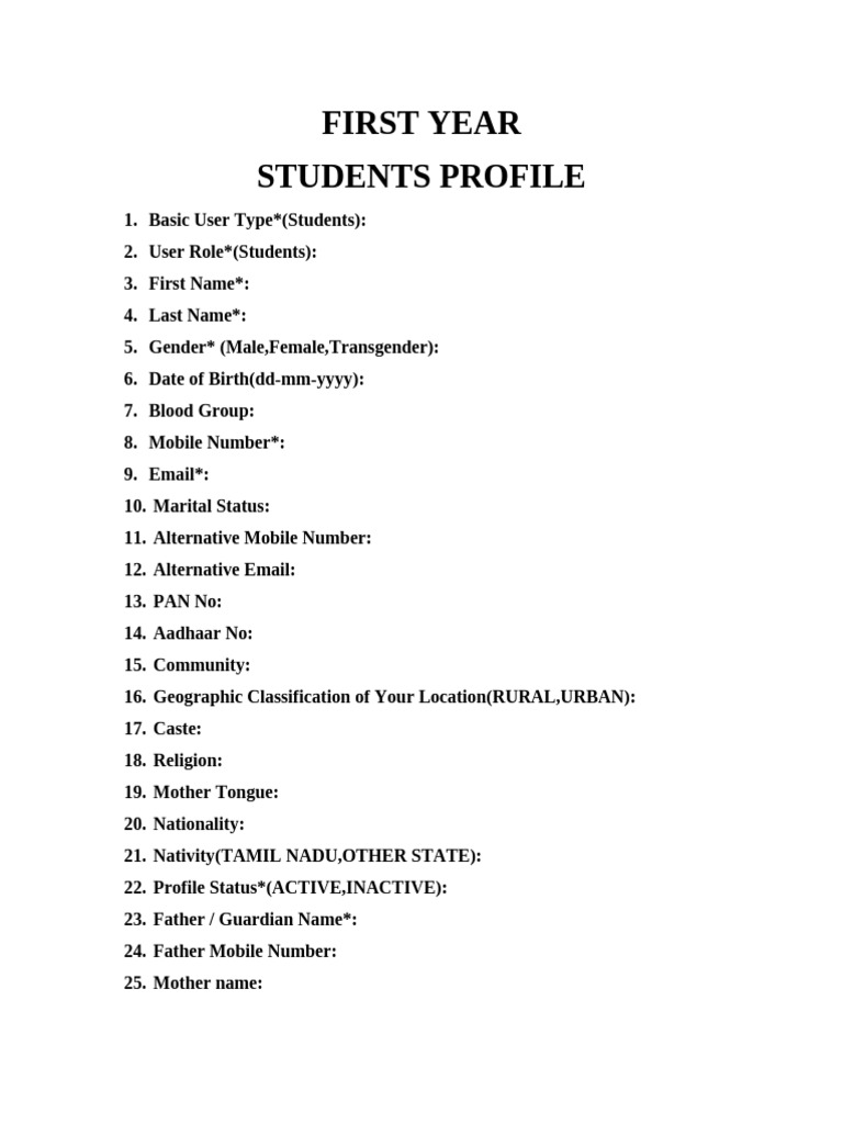 FIRST YEAR Students Profile 2025-26 | PDF
