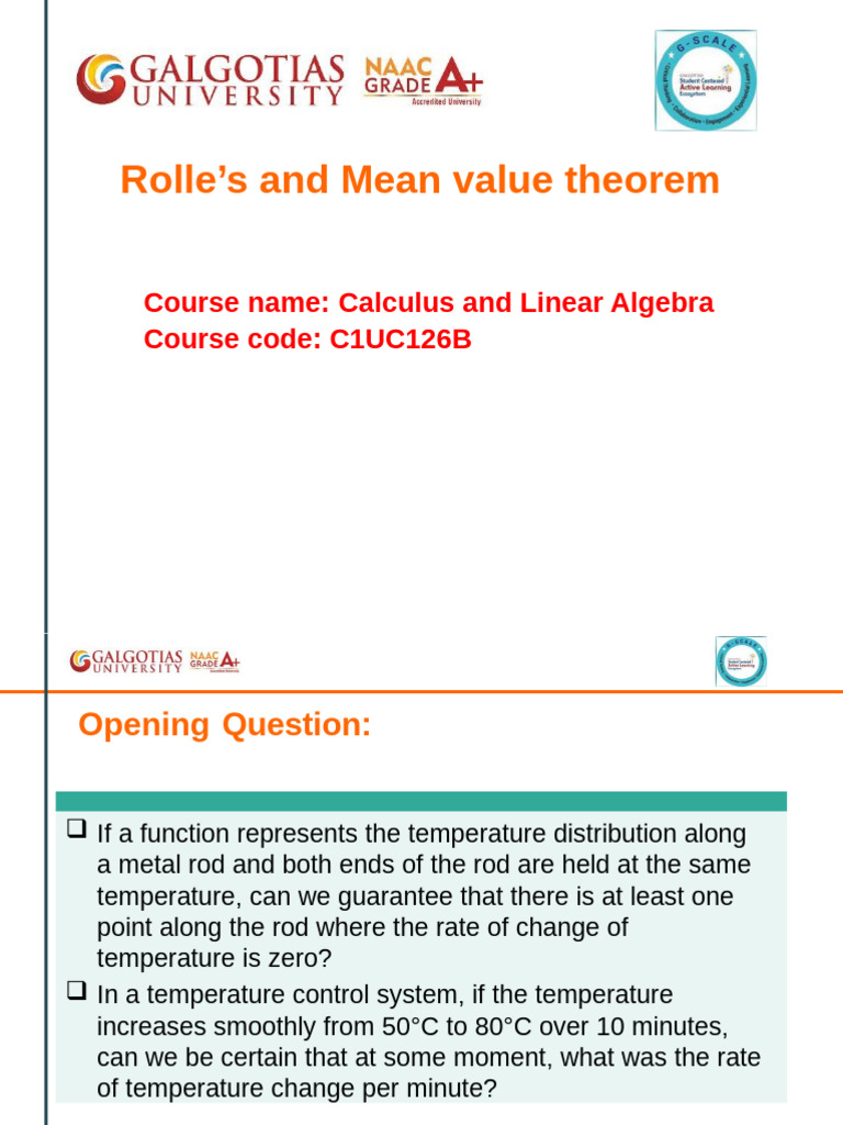Lecture-1 Rolle's and Mean Value Theorems | PDF | Mathematics ...