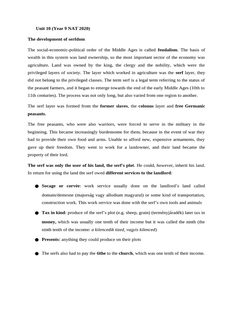 Unit 10 Serfdom (NAT 2020) | PDF | Serfdom | Crop Rotation