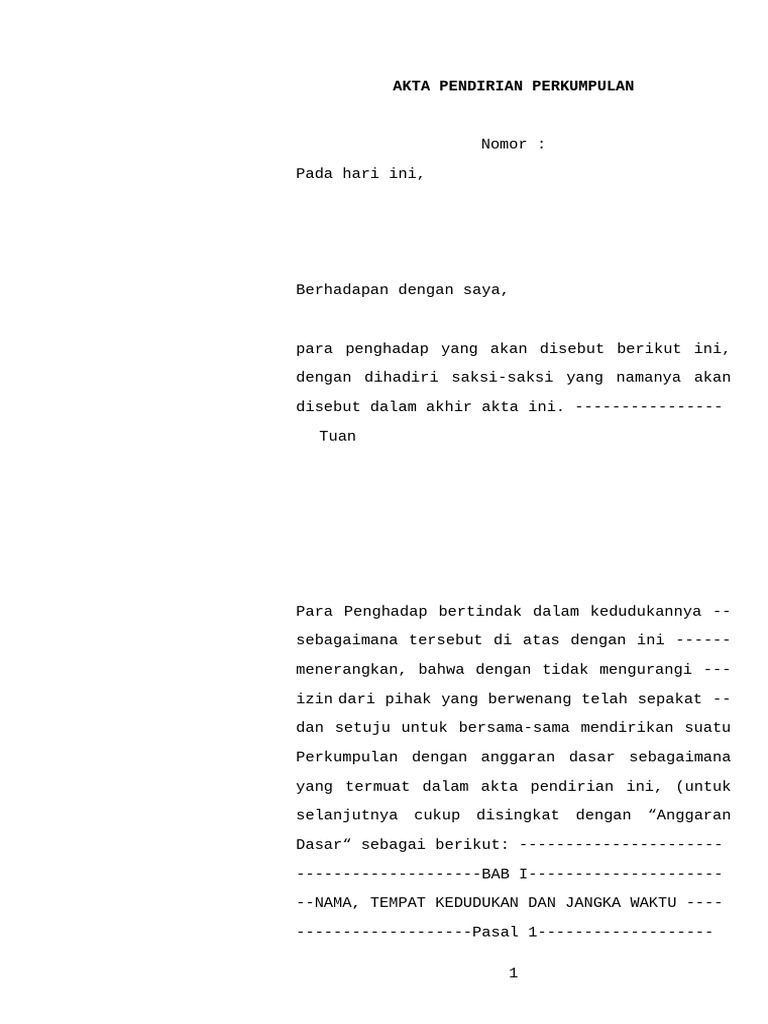 Akta Pendirian Perkumpulan | PDF