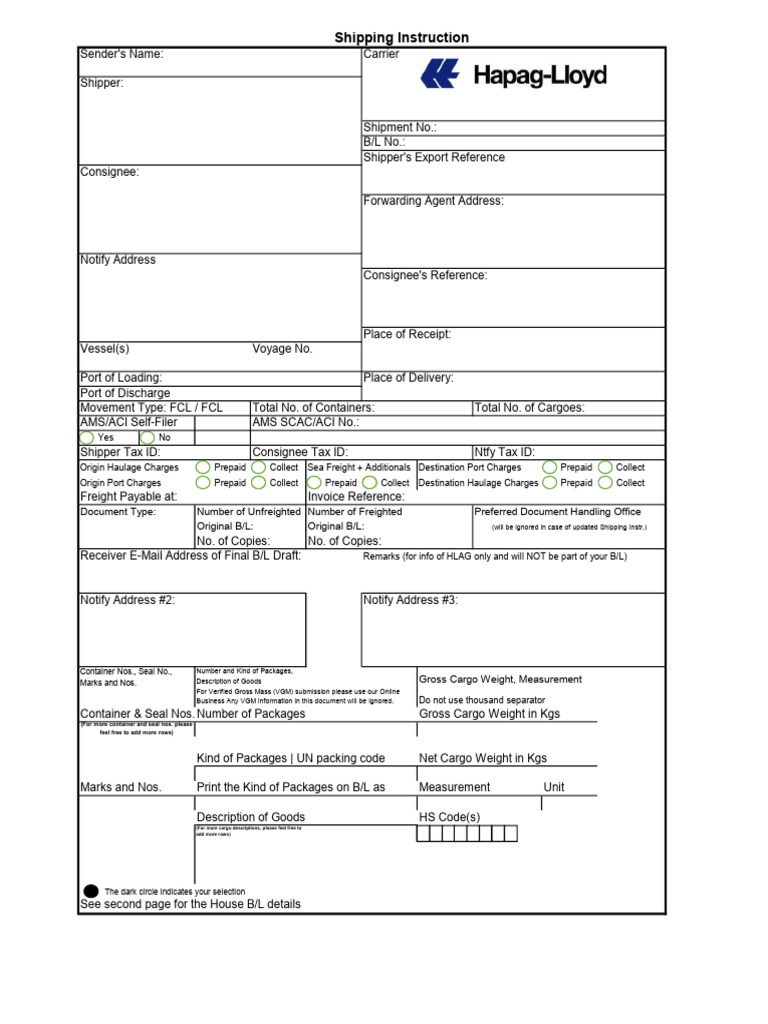 Shipping Instruction Template Guide | PDF | Cargo | Consignee