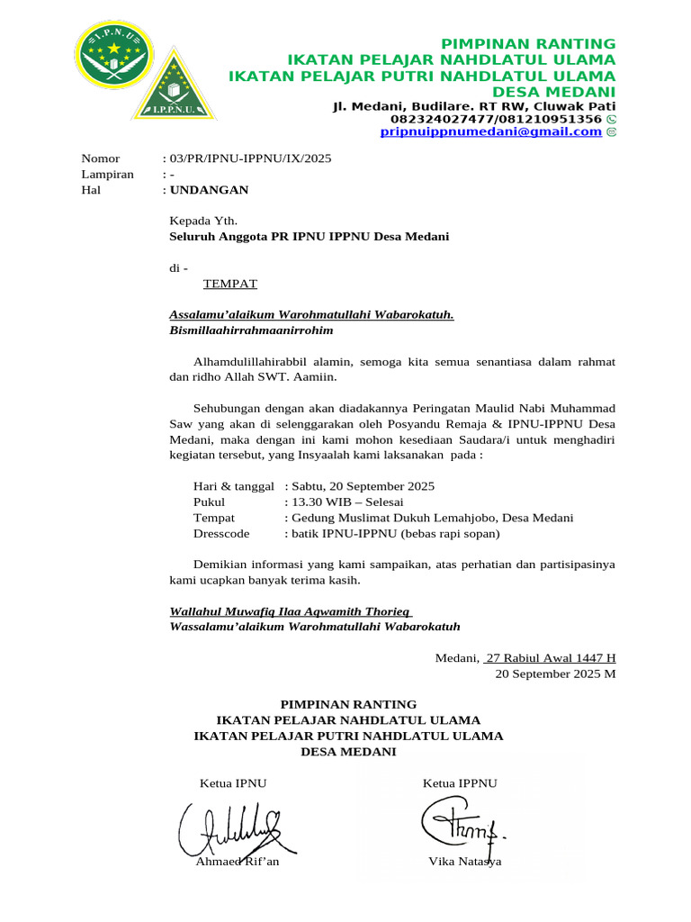 Undangan Peringatan Maulid Nabi 2025 | PDF
