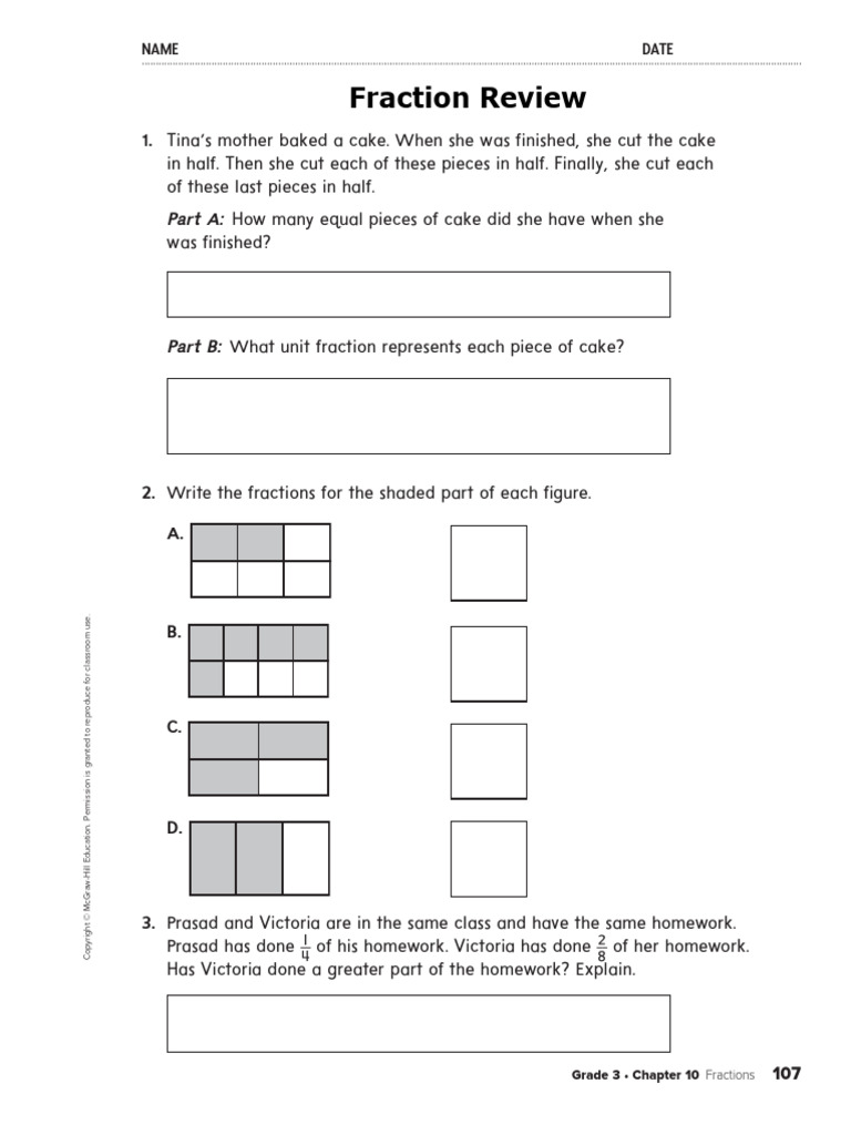 Grade 3 Fractions Worksheet - Identifying Fractions - Using Blocks ...