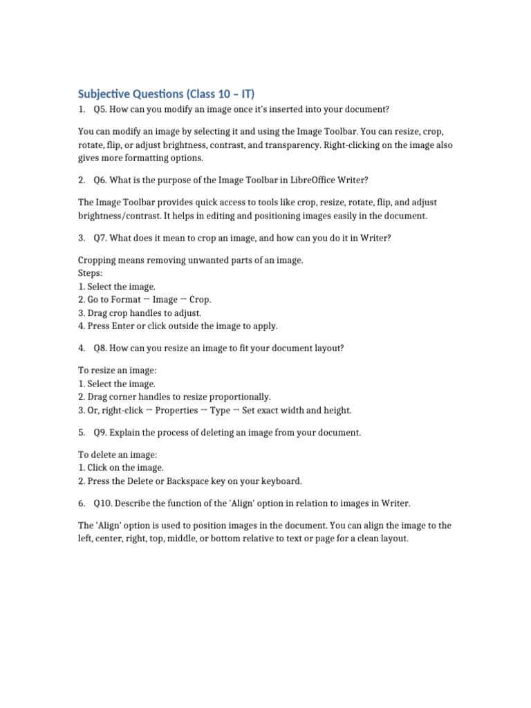 Click Here To Download Subjective Questions Q5 To Q10 | PDF