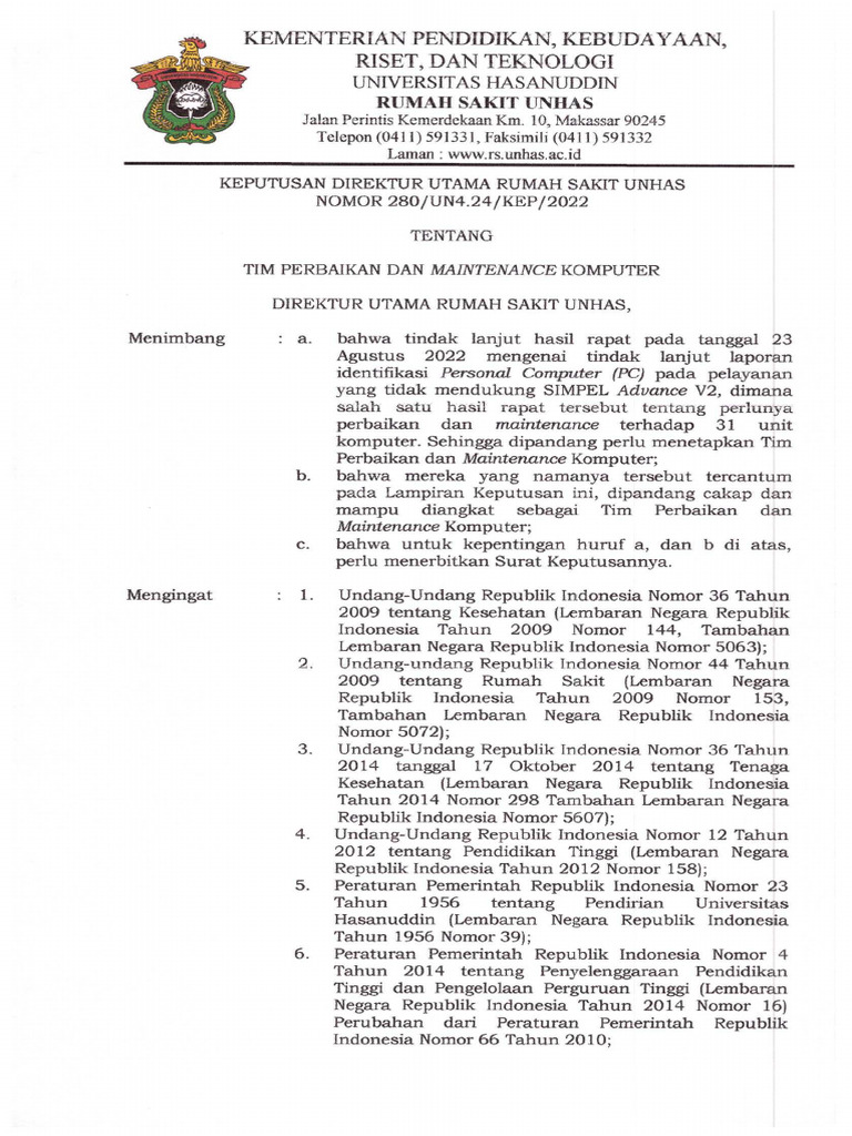 SK Tim Perbaikan Dan Maintenance Komputer. | PDF