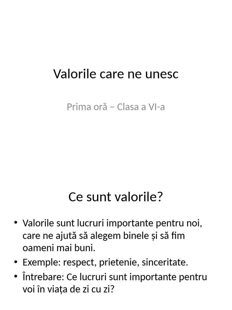Valorile Care Ne Unesc | PDF
