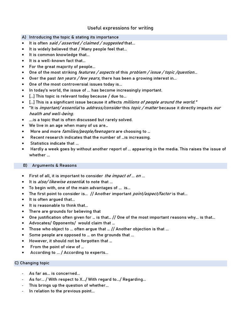 Essential Writing Expressions Guide | PDF | Cognition