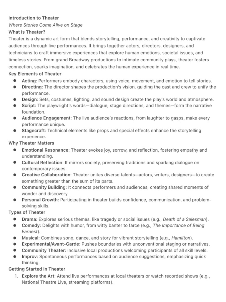 Introduction To Theater?Where Stories Come Alive On Stage | PDF ...