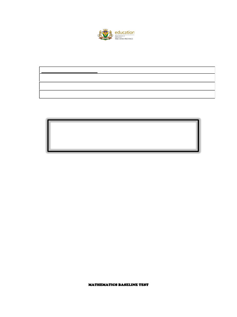 Grade 6 Mathematics Baseline Test 2025 | PDF | Mathematics
