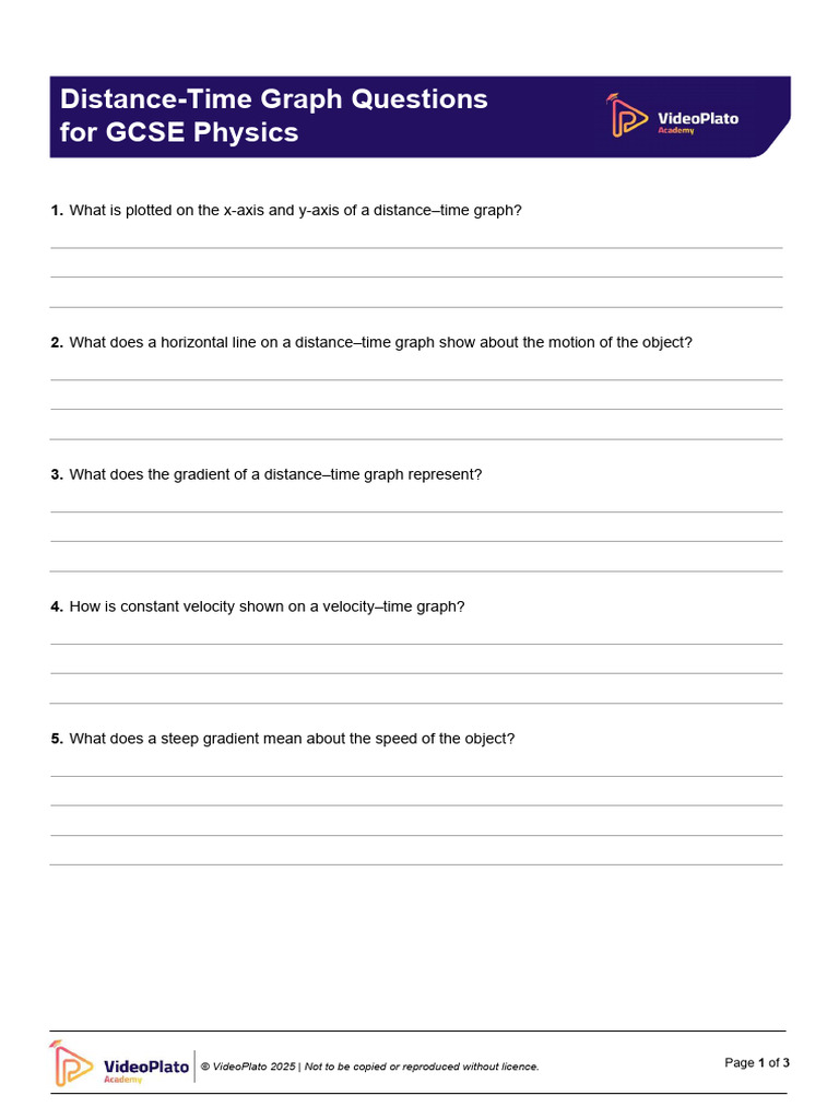 Distance Time Graph Questions GCSE Physics | PDF