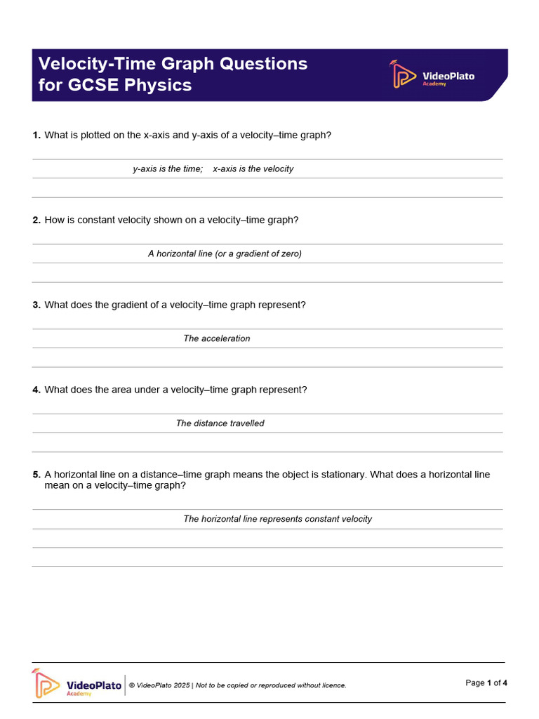 Velocity Time Graph Questions GCSE Physics ANSWERS | PDF | Velocity ...