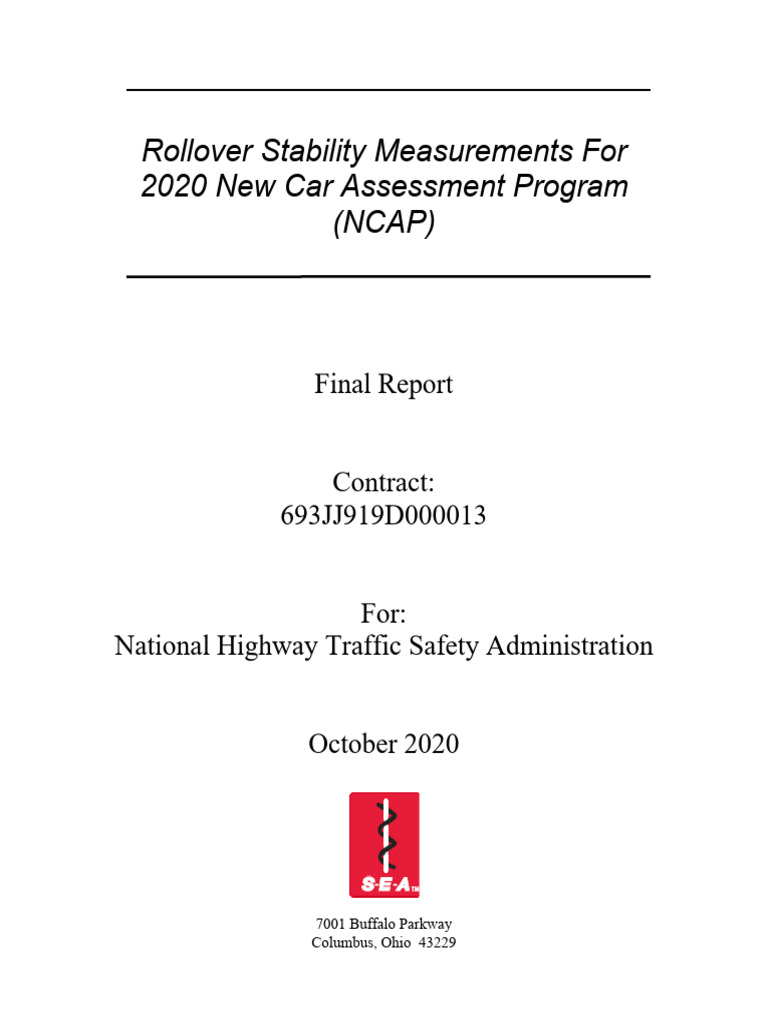 NHTSA 2001 9663 0497 2020 NCAP Rollover Stability Measurements Final ...
