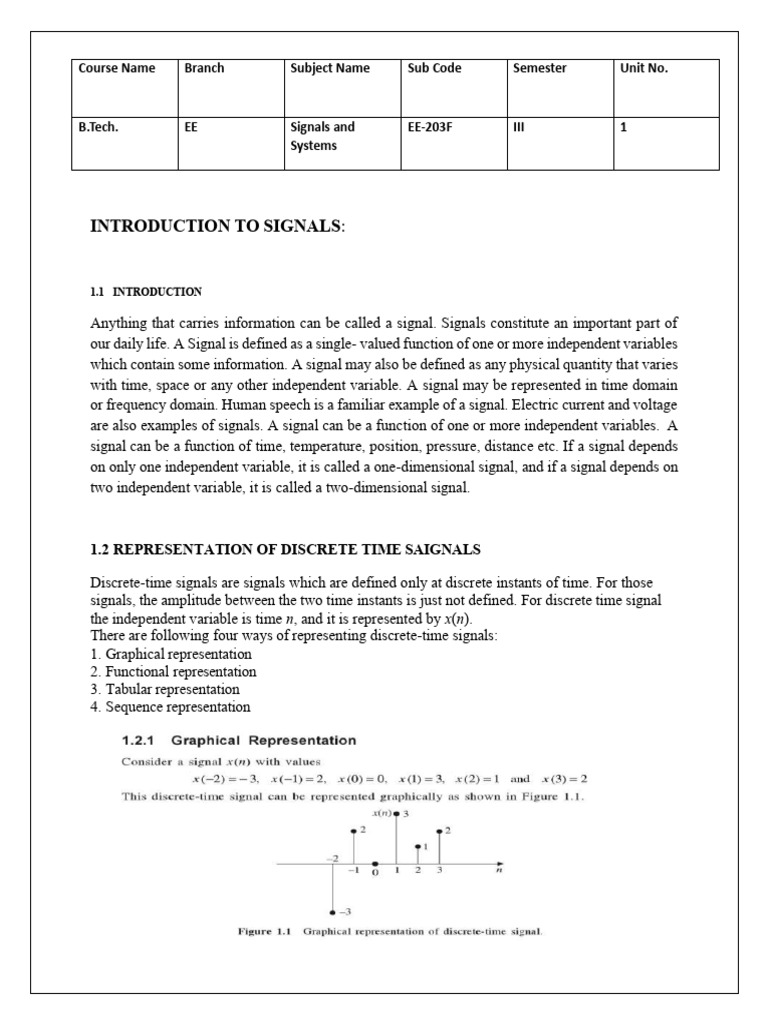 Signals and Systems Unit 1 | PDF | Discrete Time And Continuous Time ...